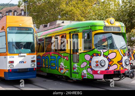 Colourful trams in Heidelberg, Southwest Germany Europe EU Stock Photo ...