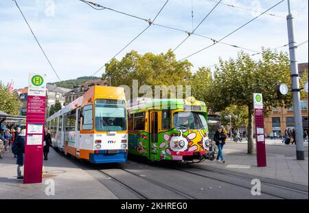 Colourful trams in Heidelberg, Southwest Germany Europe EU Stock Photo ...