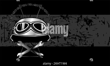 biker helmet crest insignia tattoo illustration black background in ...