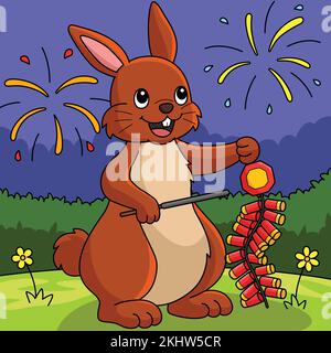 Rabbit Holding Fireworks Cartoon Colored Clipart Stock Vector Image ...