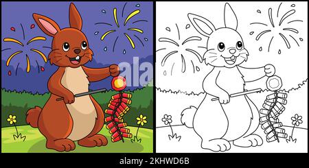 Rabbit Holding Fireworks Cartoon Colored Clipart Stock Vector Image ...