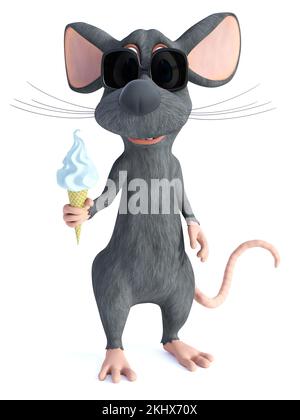 3D rendering of a cool smiling cartoon mouse wearing sunglasses and ...