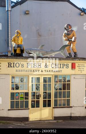 Diver,Shark and Fisherman Life Size Fibreglass Models on the Roof of ...