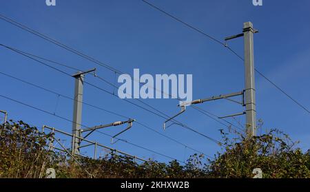 Overhead line equipment in Wiltshire, part of the railway ...