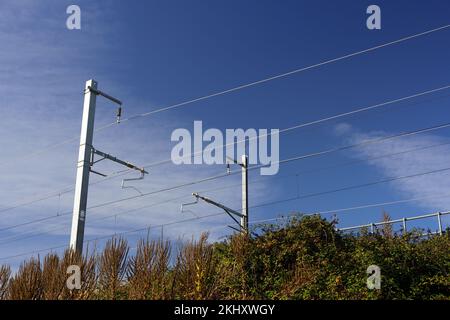 Overhead line equipment in Wiltshire, part of the railway ...