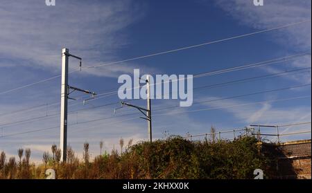 Overhead line equipment in Wiltshire, part of the railway ...