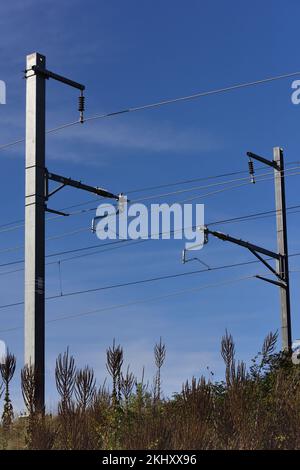 Overhead line equipment in Wiltshire, part of the railway ...