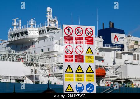 Krk, Croatia. 24th Nov, 2022. An LNG transport vessel is moored at an ...