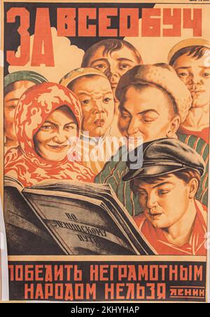 Universal Education Of Population. Soviet Poster Illustrating Fight ...