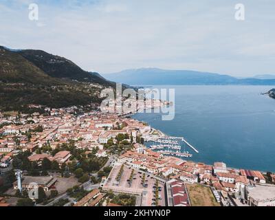 An aerial view of Salo on Lake Garda in the province of Brescia ...