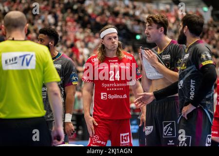 Aalborg, Denmark. 23rd Nov, 2022. Kristian Bjornsen (19) of Aalborg ...