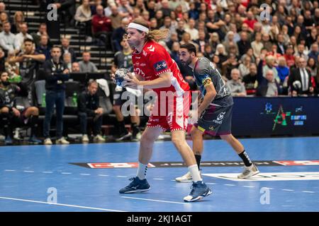 Aalborg, Denmark. 23rd Nov, 2022. Kristian Bjornsen (19) of Aalborg ...