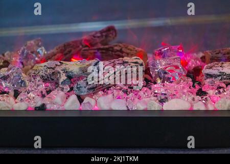 Pink Electric Fireplace With Crystals Pebbles and Diamonds Flame Effect ...