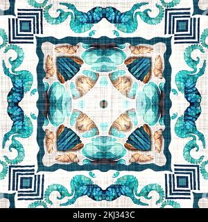 Teal beach house coastal style patchwork pattern tile. Modern nantucket ...