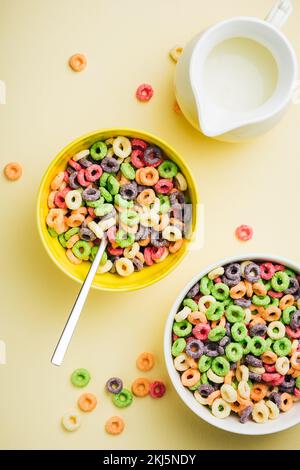 Cereal multi-colored fruit rings filled with milk - a quick cereal ...