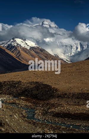 A vertical shot of the Kunlun Mountain in Xigaze Everest National Park ...
