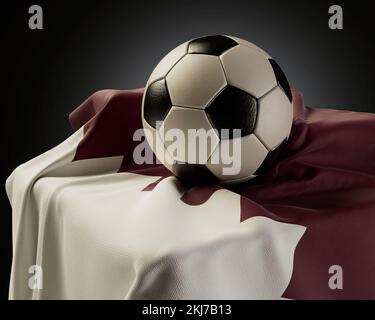 soccer ball front of flag of Qatar 3d-illustration Stock Photo - Alamy
