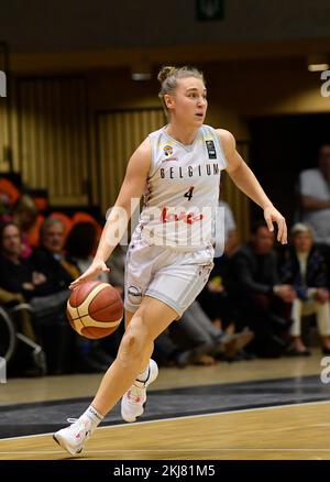 Belgium's Elise Ramette controls the ball during a basketball game ...