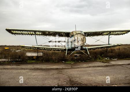 Destroyed plane at the International Airport of Kherson. The ...