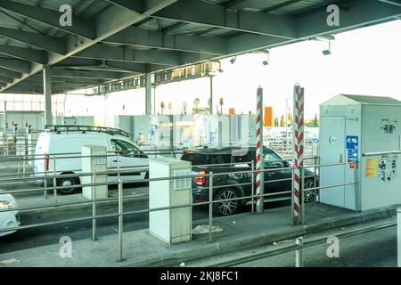 French toll AutoRoute motorway in Provence France gantry signs above A8 ...