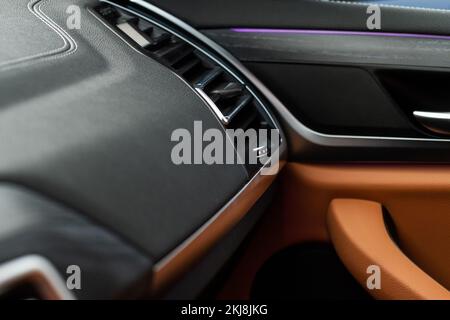 Car air conditioning close up view. The air conditioner flow inside the ...