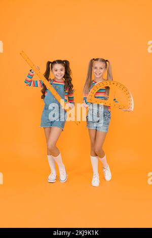 happy kid hold protractor ruler study geometry at school isolated on ...