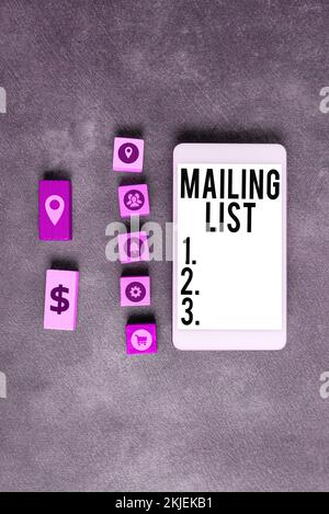 Text showing inspiration Mailing List, Concept meaning list of people ...