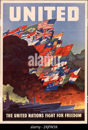 Vintage WW2 " UNITED" 'UNITED NATIONS FIGHT FOR FREEDOM' Propaganda ...