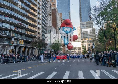 Papa Smurf of The Smurfs balloon flown during 96th Macy's Thanksgiving ...