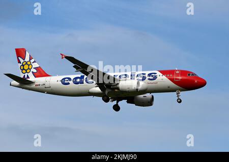 Aircraft Edelweiss Air, Airbus A320-200, HB-JJM, docked passenger ...