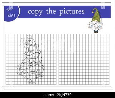Copy the picture, educational games for children. Cartoon Christmas ...