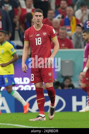 Serbia's Dusan Vlahovic is in action during the World Cup Group K ...