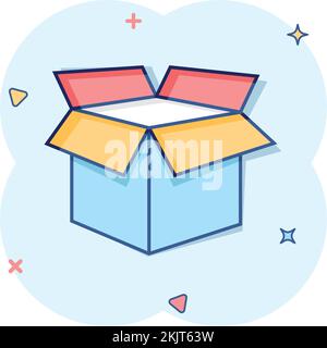 Open cardboard icon in comic style. Shipping box cartoon vector ...