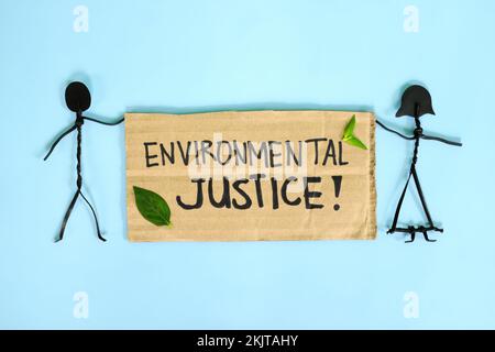 Ecological justice concept. People stick figures protesting while ...