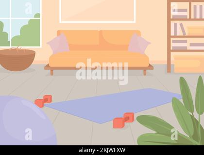 Home gym for exercising flat color vector illustrations set Stock ...