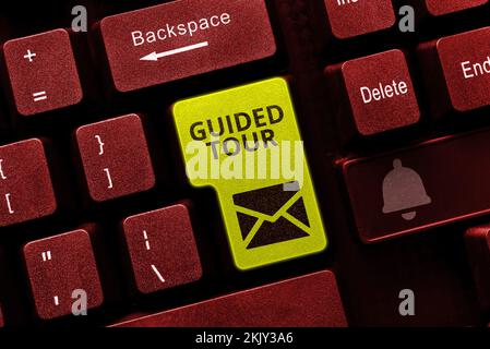 Hand writing sign Guided Tour. Business concept advice or information ...