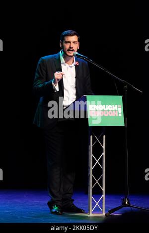 Aston Line, Labour councillor, speaking at a Enough is Enough protest ...