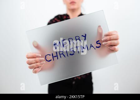 Text caption presenting Merry Christmas. Concept meaning annual ...