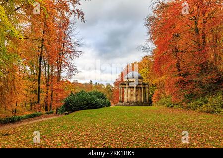 Spectacular autumn colour surrounds theTemple of Apollo at Stourhead ...