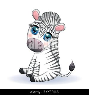 Cute cartoon zebra is sitting and holding balloons. Children's striped ...