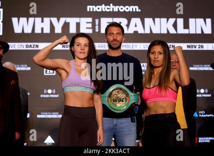 Anahi Ester Sanchez (left) and Sandy Ryan in the WBC International Super Light weight bout at ...
