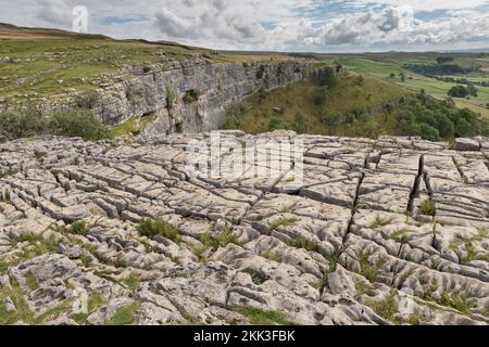 Malham Cove, fault on the middle Craven Fault, 70m sheer drop on cliff ...
