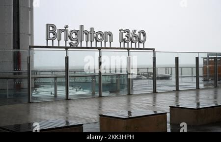 The Brighton i360 tourist attraction a wet day , Sussex , England UK ...