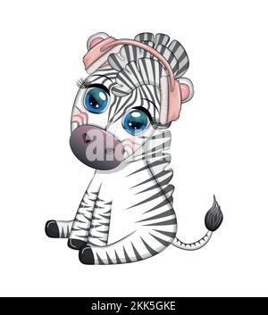 Cute zebra in headphones, love for music. Notes and treble clefs Stock ...