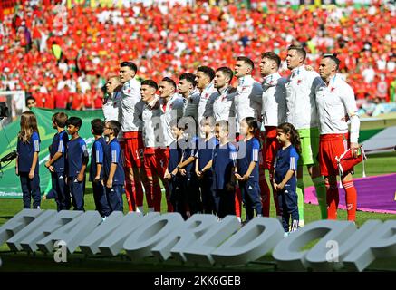 Iran players line up for anthem prior to during a FIFA Men’s World Cup ...
