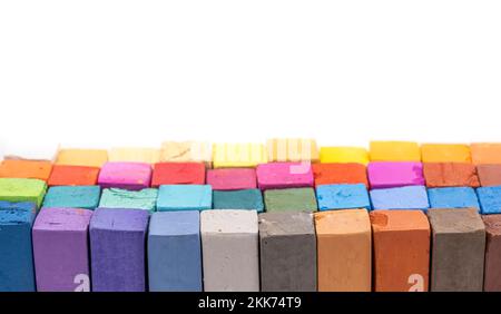 Square colorful pastel chalks closeup, low level angle Stock Photo - Alamy