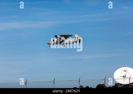 Northrop Grumman E-2 Hawkeye doing Navy Field Carrier Landing practice ...