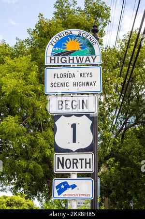 Mile Marker 0, zero, sign in Key West, the Florida Keys on End of US1 ...
