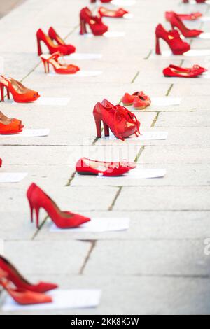 Italy, Lombardy, Exposed Red Shoes Along the Street Symbolized ...