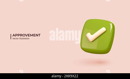 3d check mark icon. Approvement concept. Cartoon render style vector mesh Stock Vector Image ...